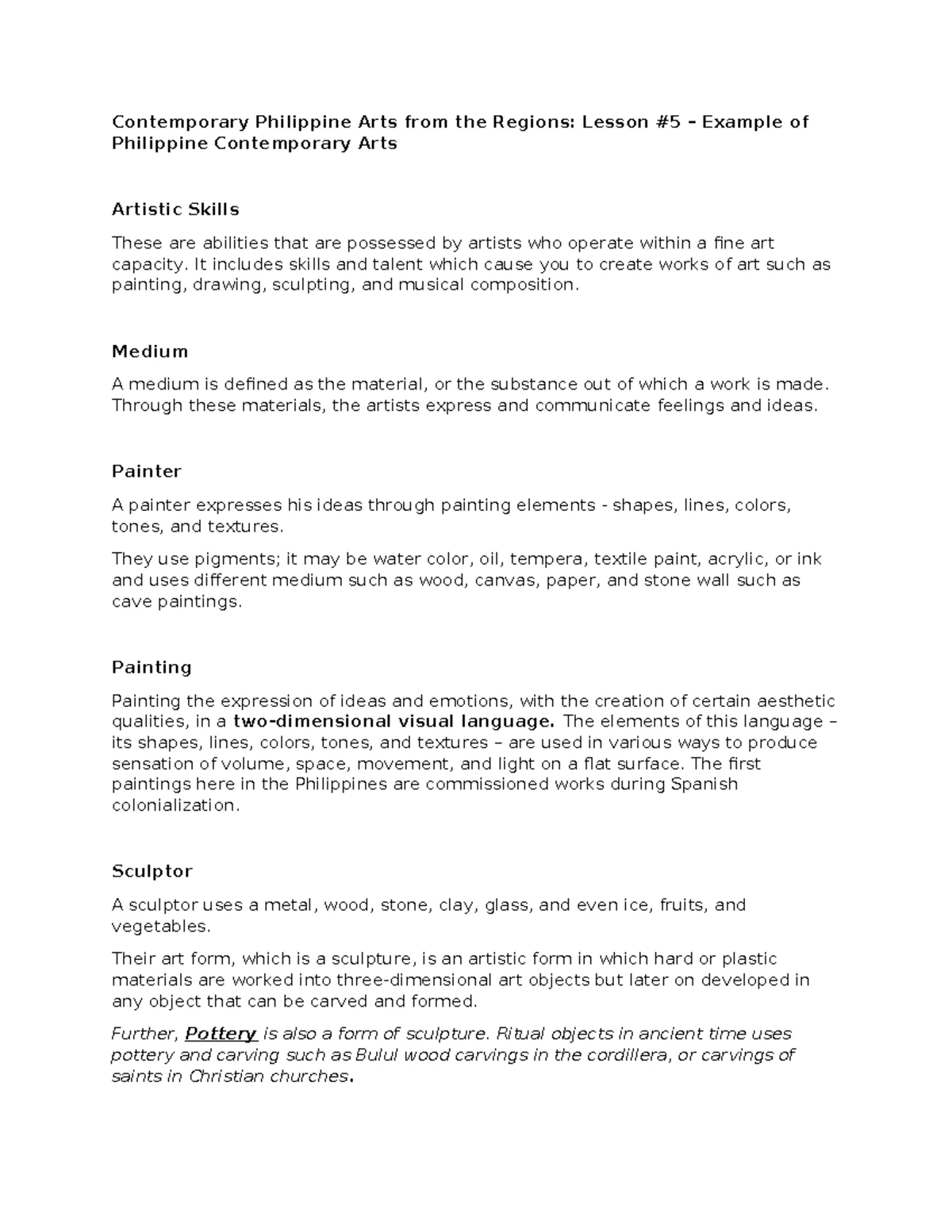 CPAR - Lesson #1: Introduction to Contemporary Philippine Arts - Studocu