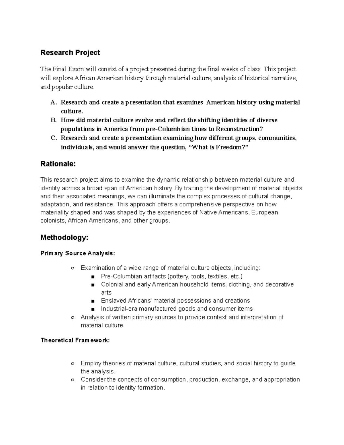 Reserach Project Paper - Research Project The Final Exam will consist ...