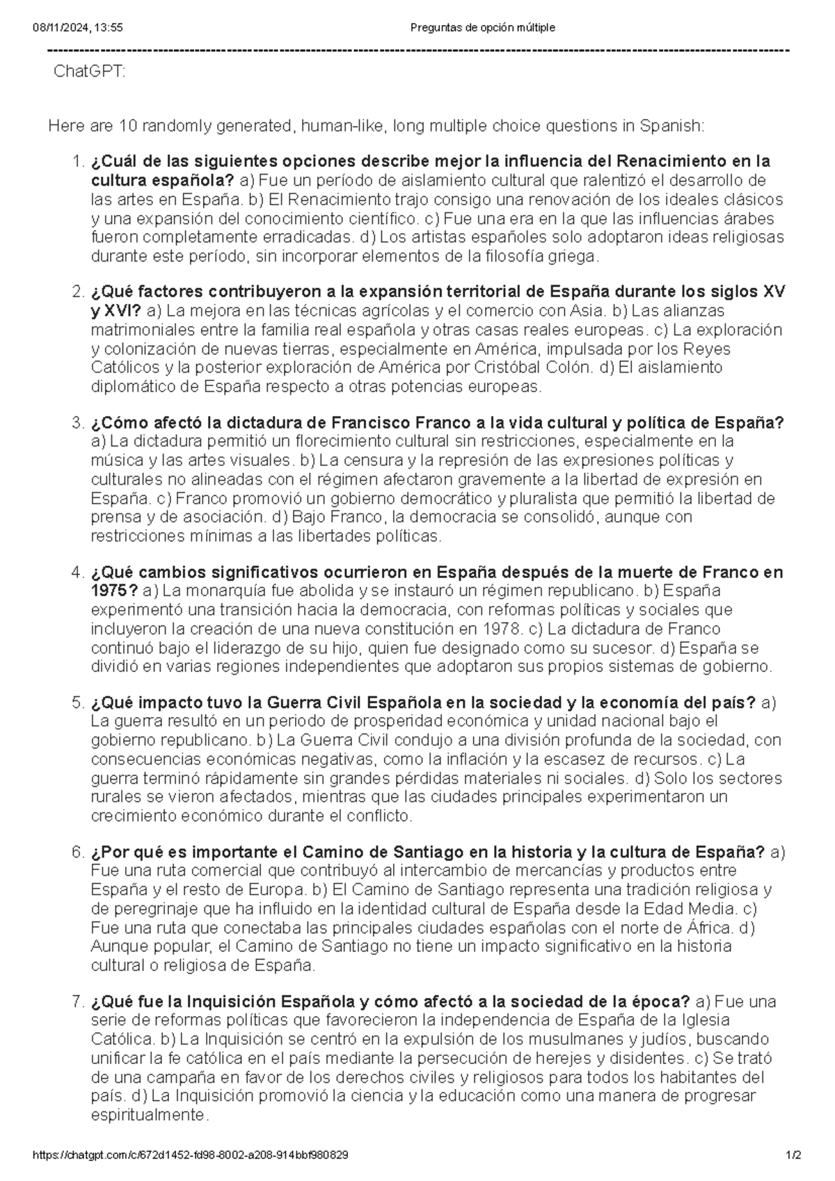 Spanish 123: Multiple Choice Questions on Spanish History and Culture ...