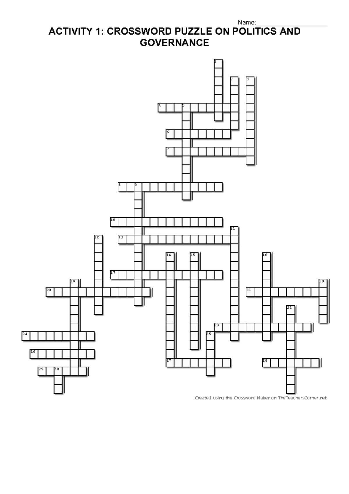 Crossword Puzzle: Politics & Governance Mandatory Assignment - Studocu