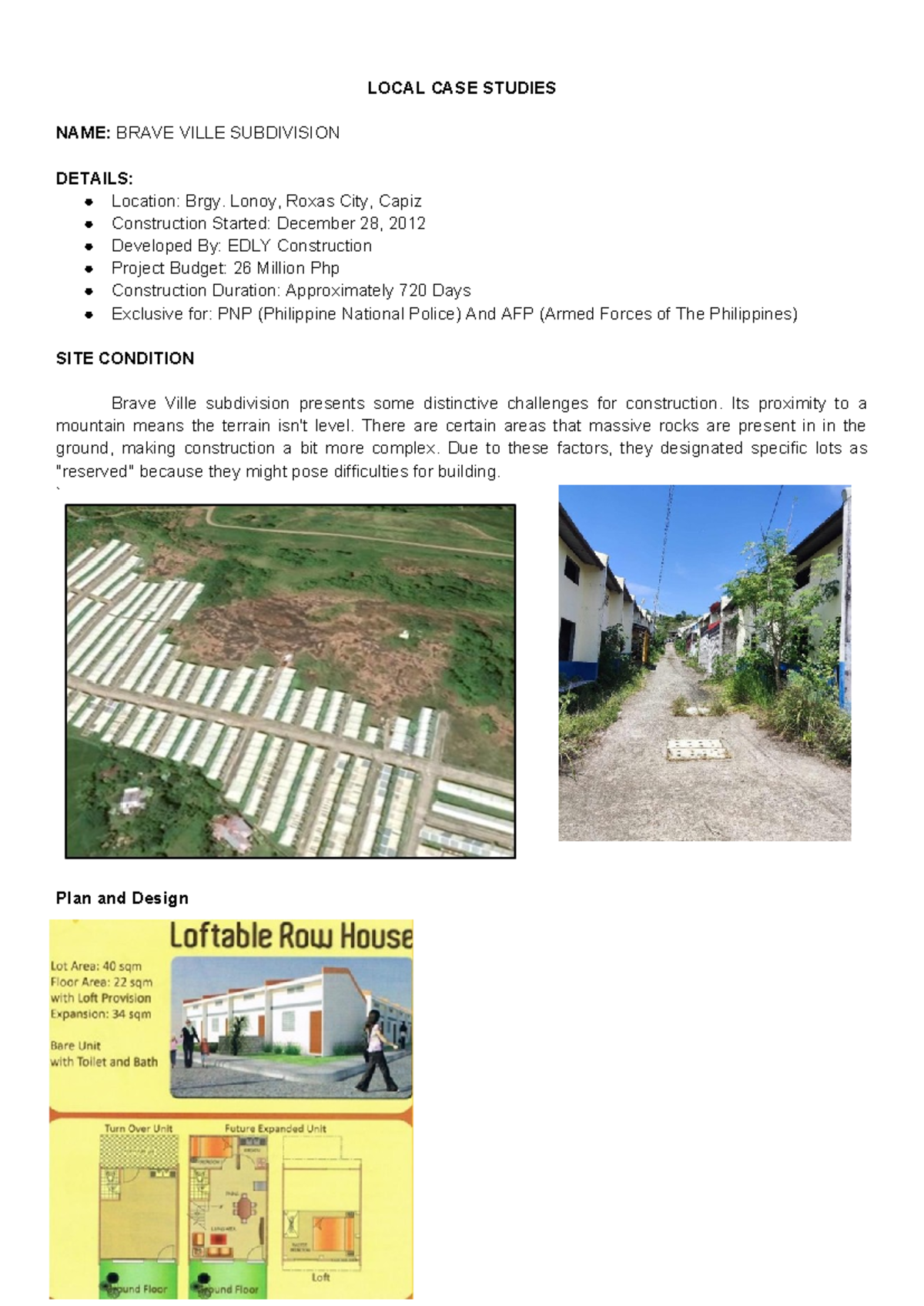 Local Case Study: Brave Ville Subdivision Development Insights - Studocu