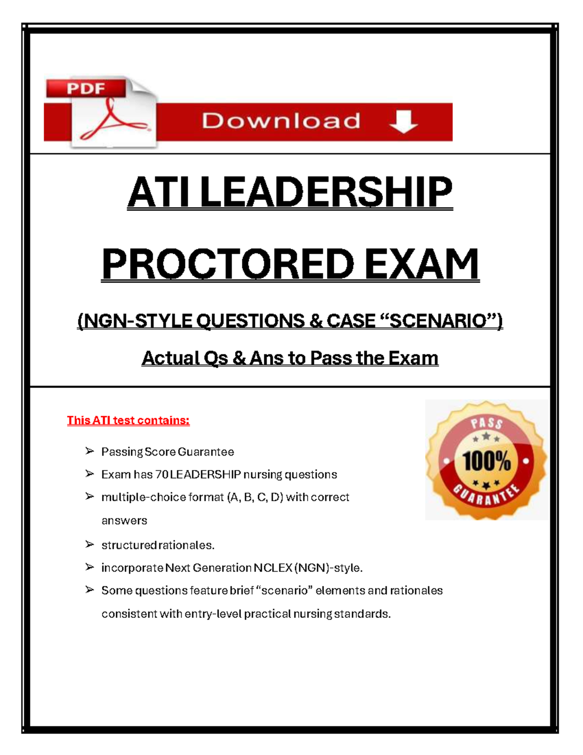 2023 ATI LEADERSHIP PROCTORED EXAM Qs & Rationales for Success - Studocu
