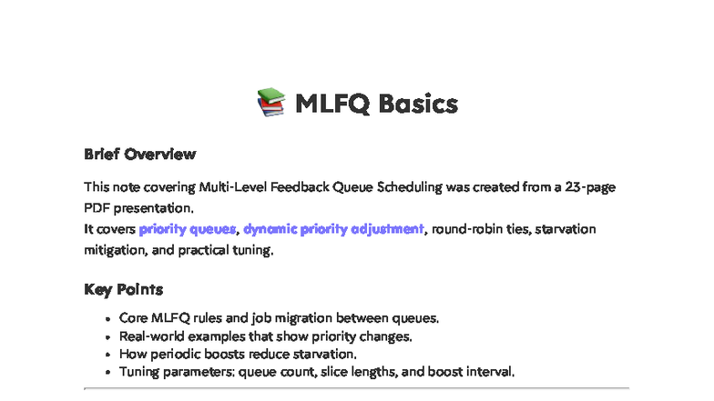 MLFQ Basics: Scheduling Overview and Key Concepts (Lecture 3B) - Studocu