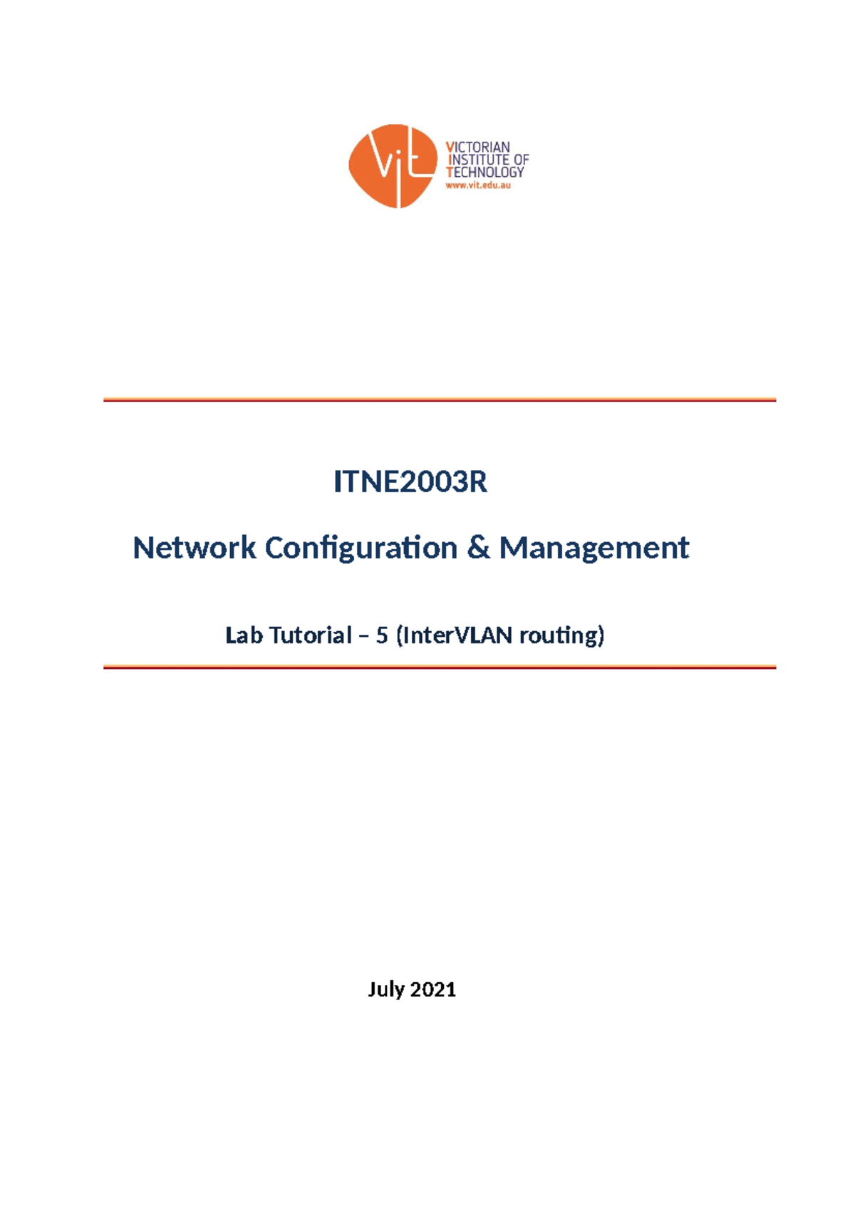 Tutorial 5 - tut - ITNE2003R Network Configuration & Management Lab Tutorial – 5 (InterVLAN ...