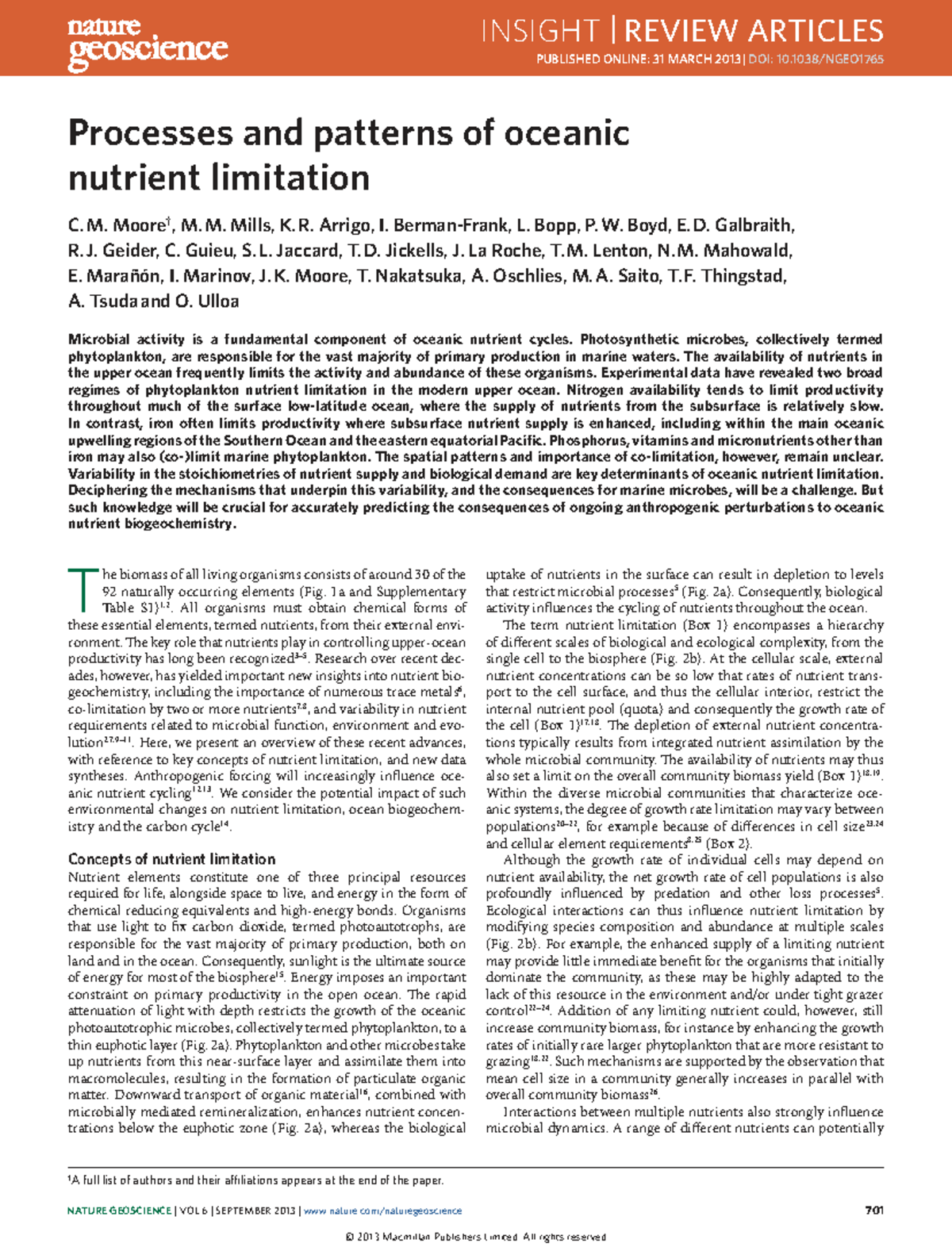 Processes and Patterns of Oceanic Nutrient Limitation: A Comprehensive Review - Studocu