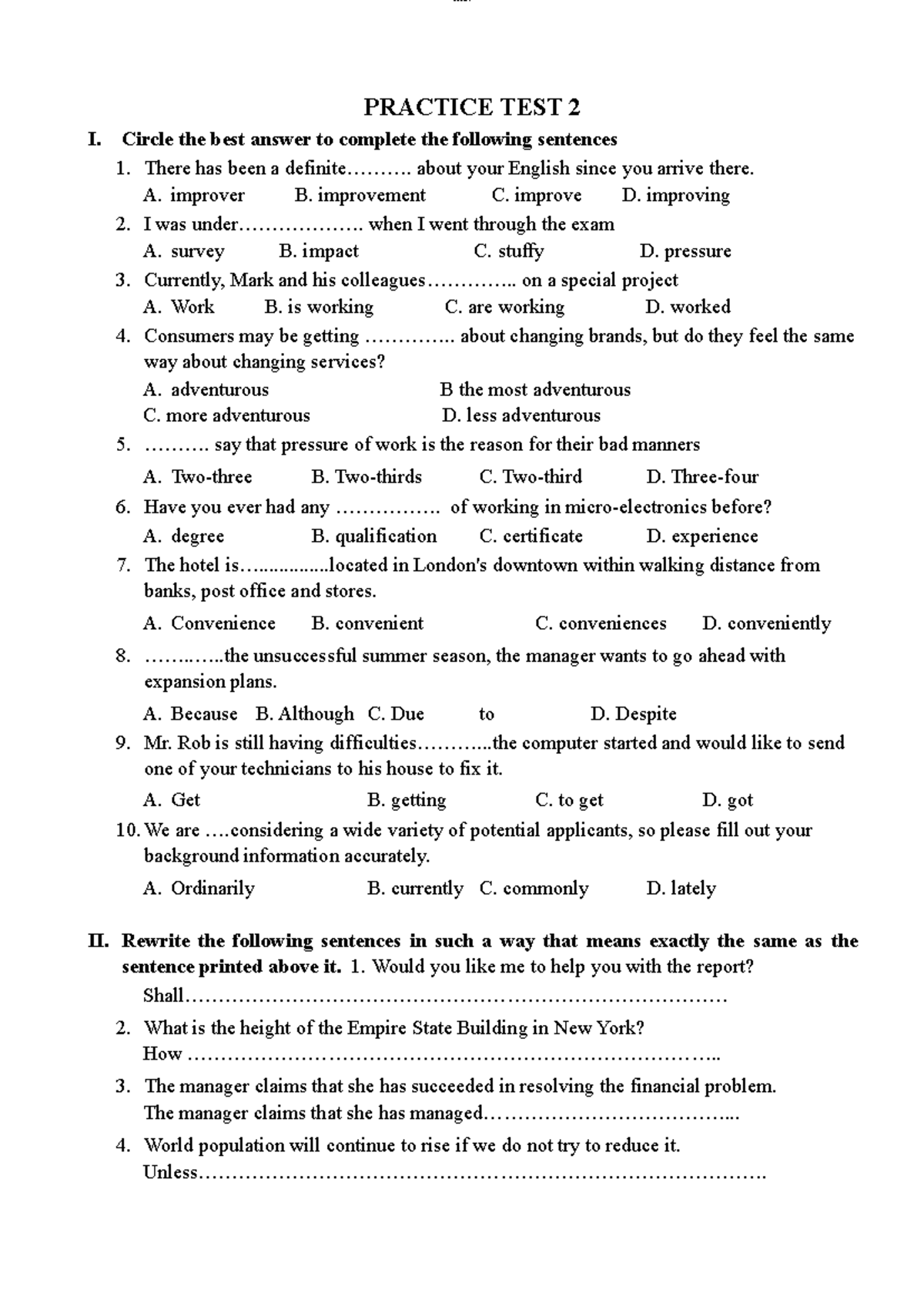 Tong Hợp Đề Tiếng Anh Cơ Bản 2: Practice Test 2 - Học Viện Tài Chính ...