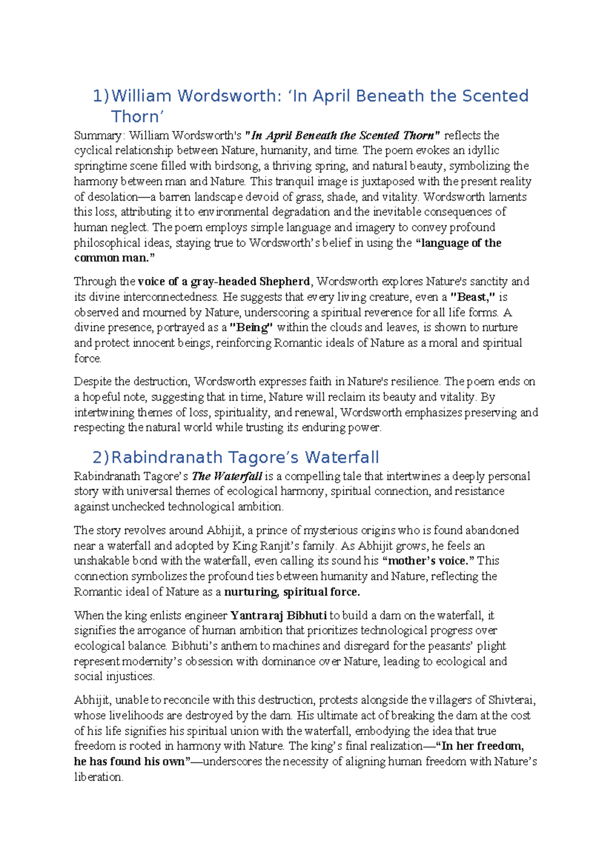 William Wordsworth & Tagore on Nature & Humanity - VAC Ecology Lit ...