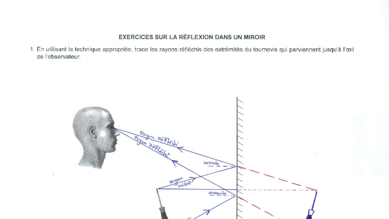 Exercice Réflexion Miroir 1- Corrigé - EXERCICES SUR LA RÉFLEXION DANS ...