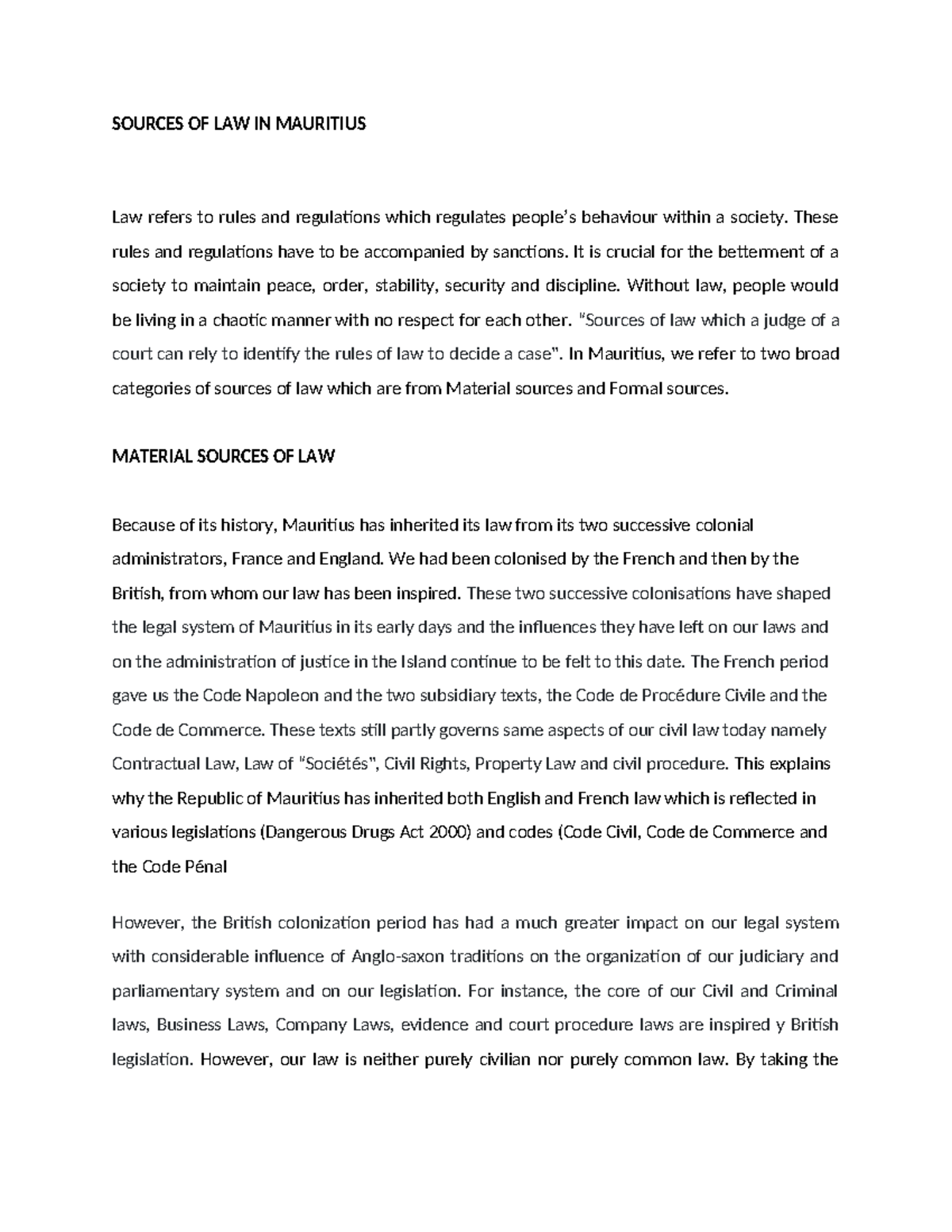 Sources of Law in Mauritius: A Comprehensive Overview - Studocu