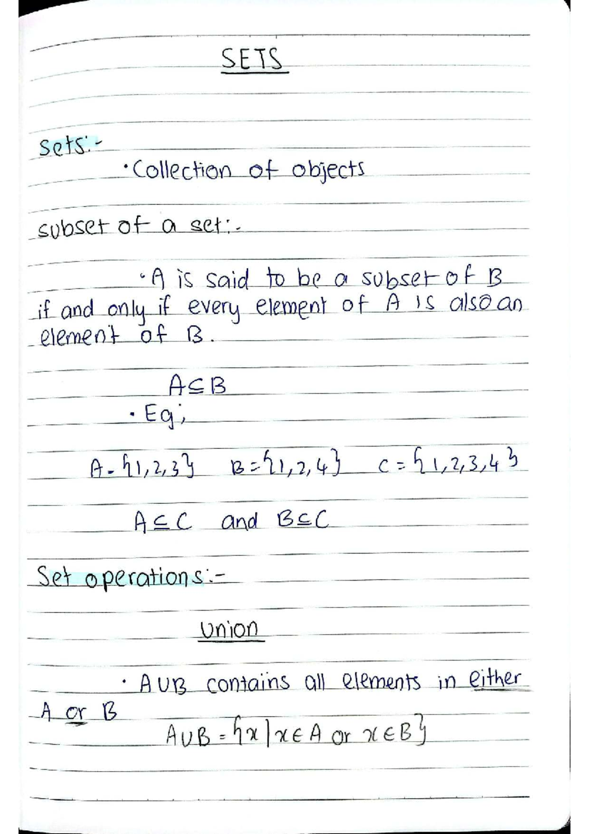 Discrete Math (MATH101) Lecture Notes on Sets and Operations - Studocu