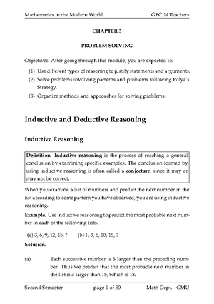 MMW - Prelim Reviewer 2022 - Mathematics in the Modern World – Lecture 1 The Nature of ...