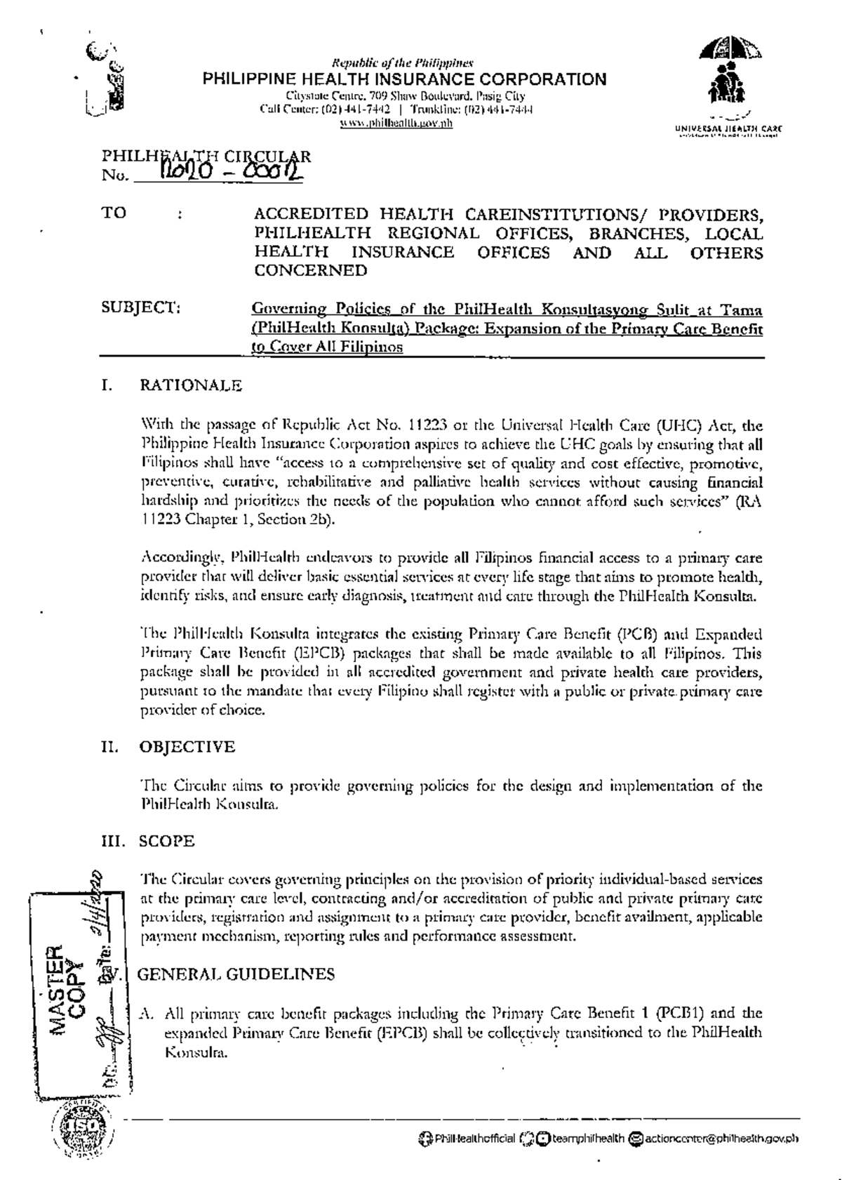 PhilHealth Circular 2020-0002: Konsulta Package Guidelines - Studocu
