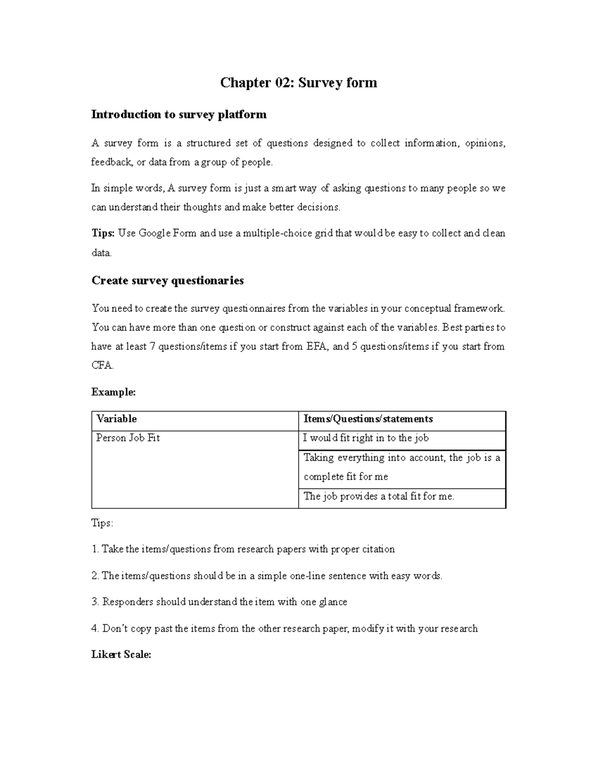 Chapter 02: Survey Form & Chapter 03: Structural Equation Model (SEM ...