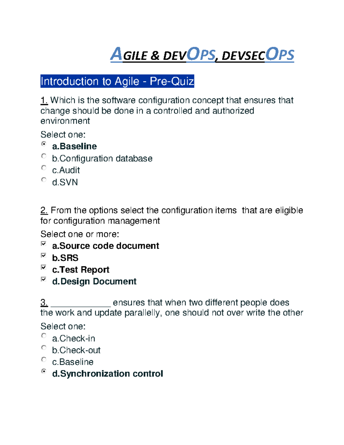 AGILE DEVOPS: Introduction to Agile & DevSecOps Quiz Notes - Studocu