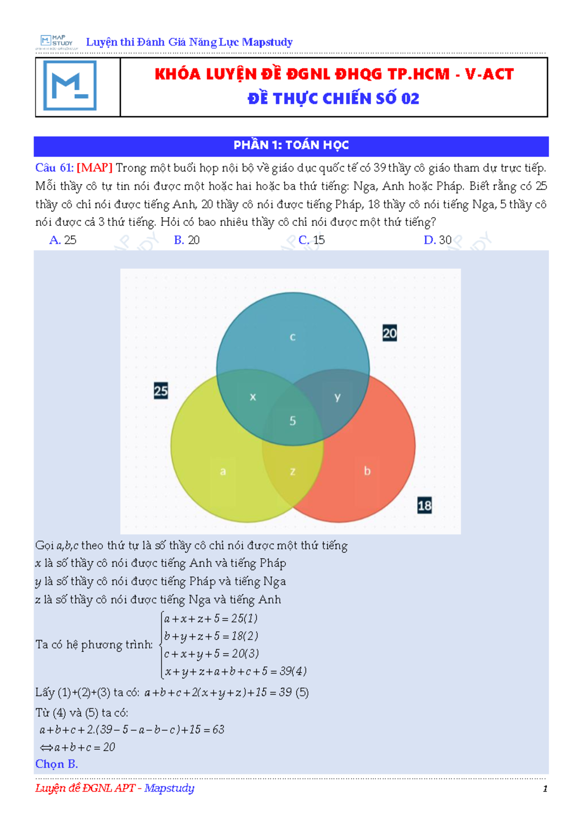 Luyện Đề ĐGNL Mapstudy KHÓA 1733537792830 - Đề Thực Chiến Số 02 - Studocu