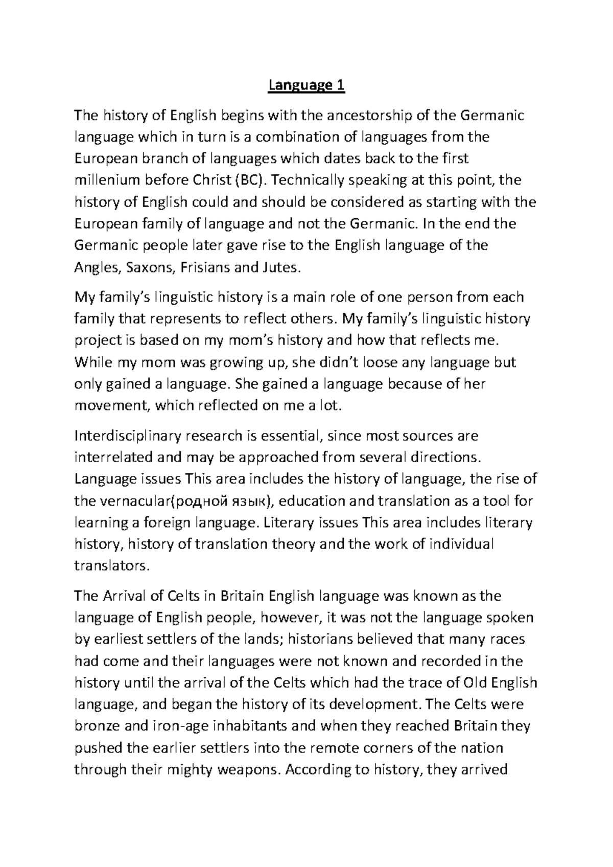 Language 21 - Essay on English Language History and Its Impact - Studocu