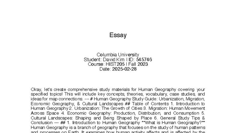 HIST205 Fall 2023: Human Geography Study Guide & Key Concepts - Studocu
