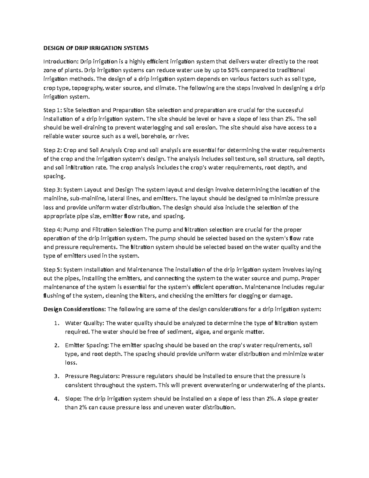 Designing Efficient Drip Irrigation Systems: A Comprehensive Guide - Studocu