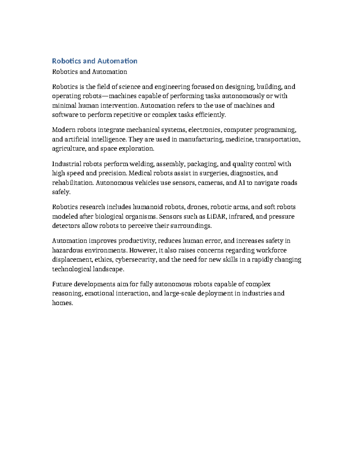 Robotics and Automation Overview: Key Concepts and Applications - Studocu