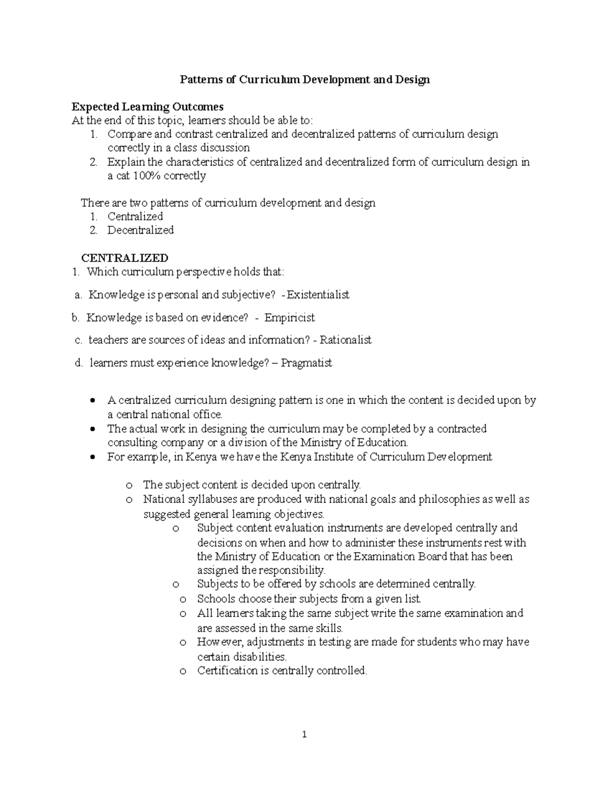 Curriculum Development Patterns: Centralized vs. Decentralized Analysis ...