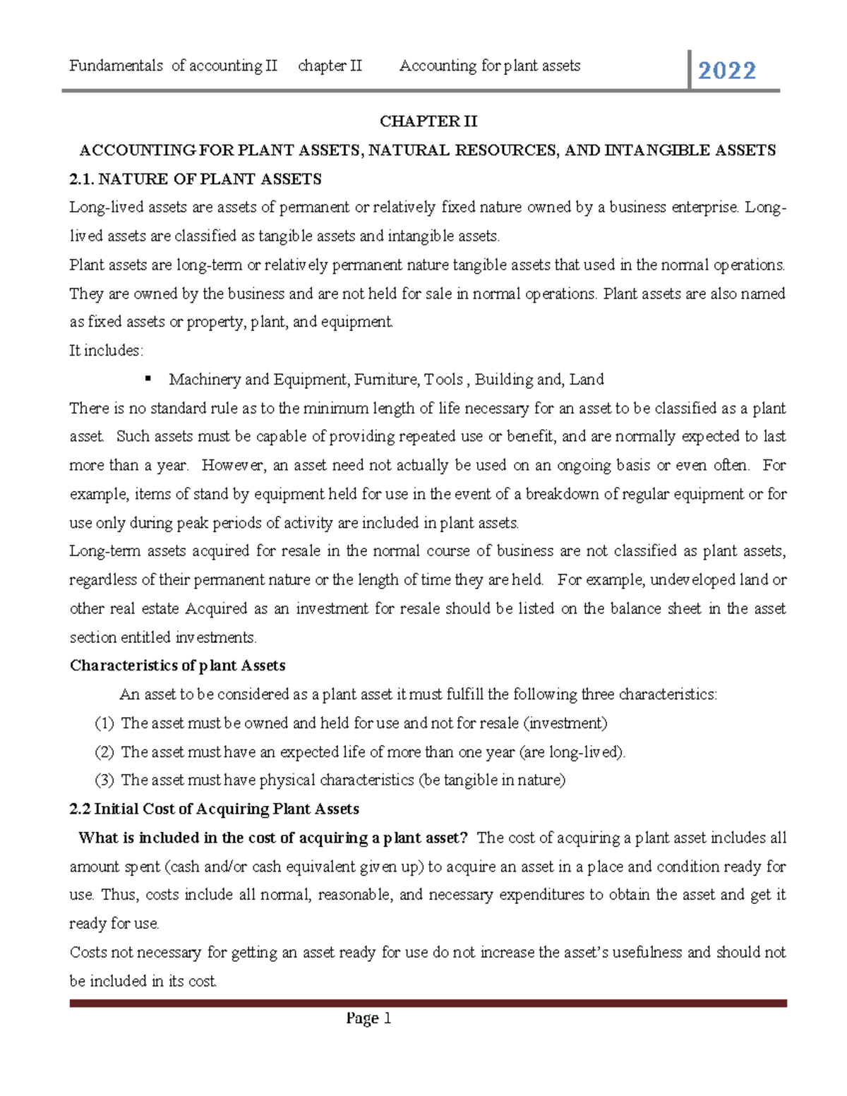 CH 2: Fundamentals of Accounting II - Accounting for Plant Assets - Studocu