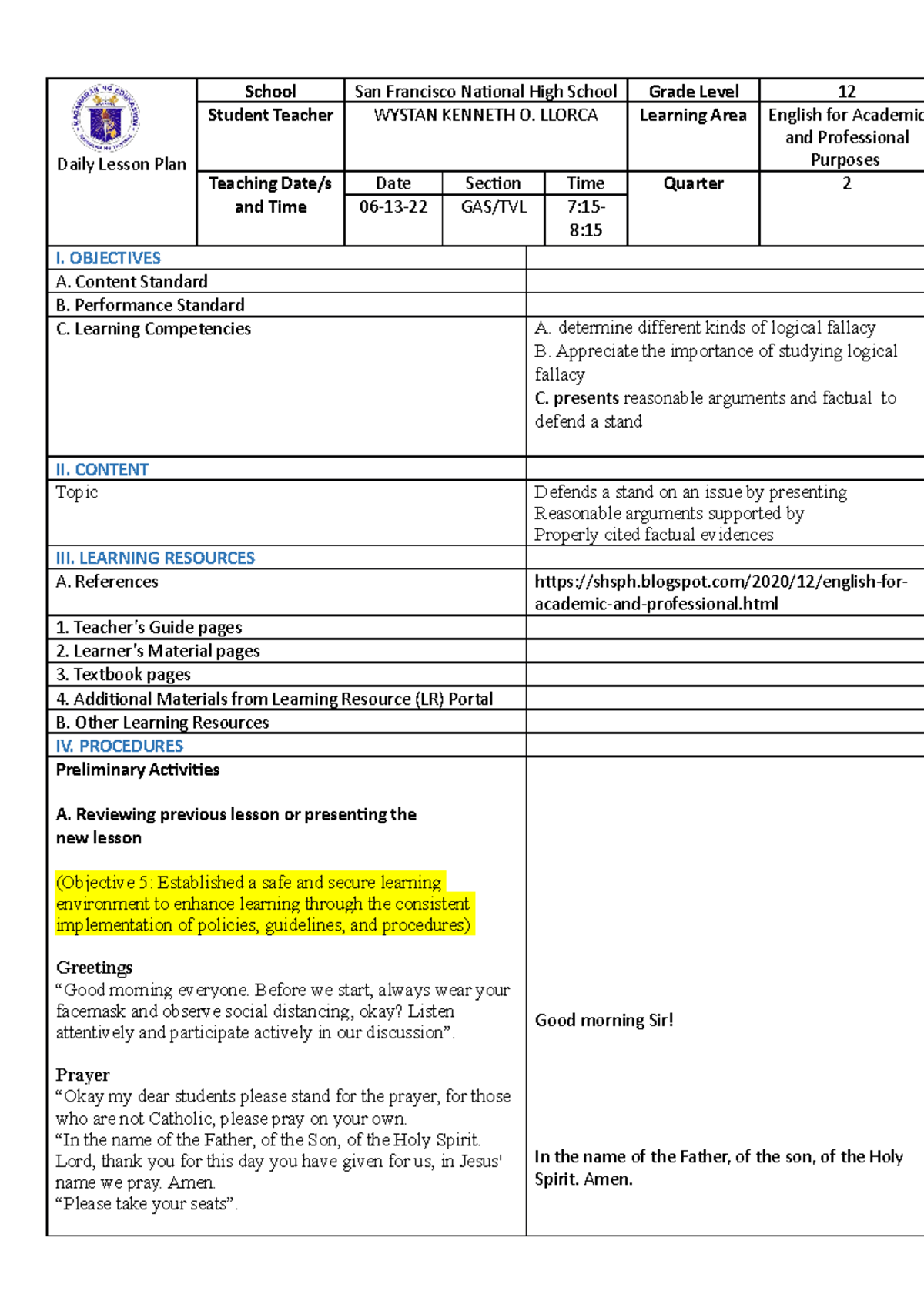DLP#3 - Daily Lesson Plan for English in Grade 12 - Studocu