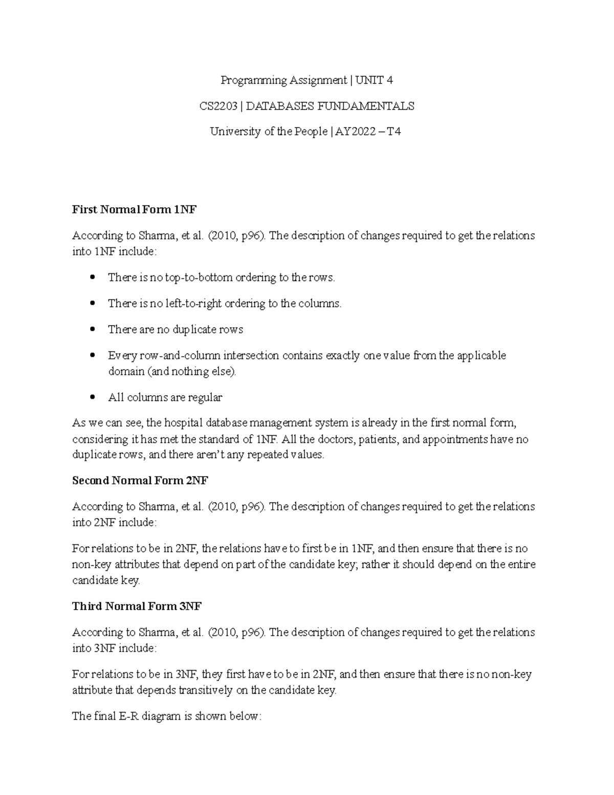 Programming Assignment Unit 4 CS2203 - Programming Assignment | UNIT 4 CS2203 | DATABASES - Studocu