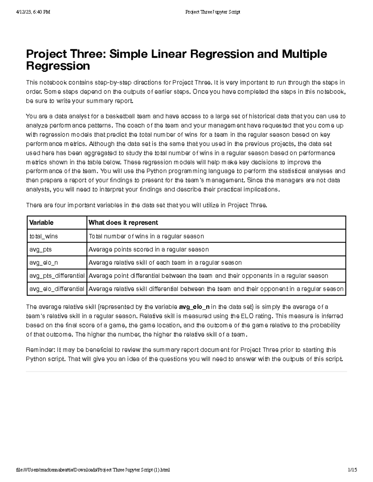 Project 3: Linear & Multiple Regression Analysis in Python - Studocu