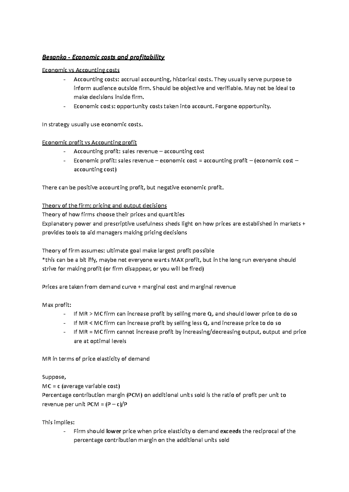 Besanko - Lecture Notes on Economic Costs & Profitability Analysis ...