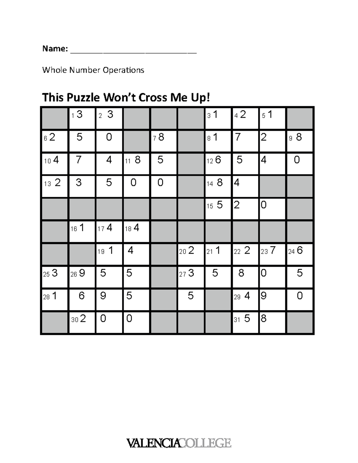 Ch 1: Whole Number Ops Puzzle - Dev Math Activities - Studocu