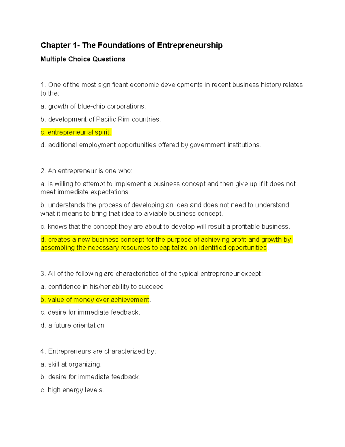 Chapter 1 The Foundations of Entrepreneurship - Chapter 1- The ...