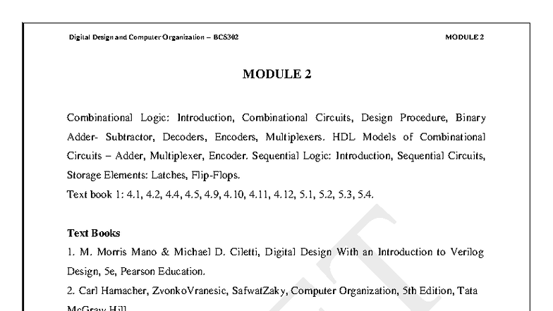 Digital Design and Computer Organization BCS302 Module 2: Combinational ...