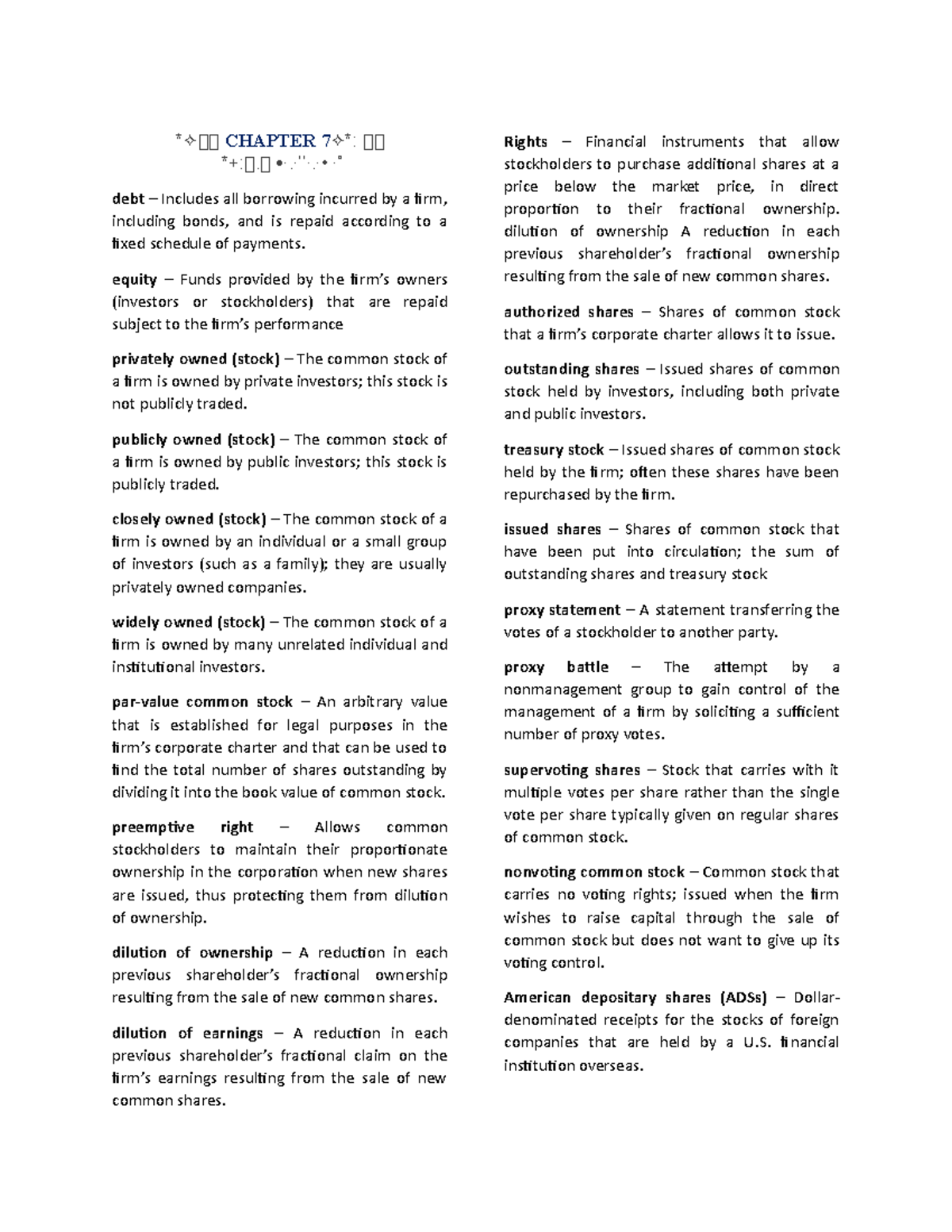Chapter 7: Key Terms and Definitions for Business Concepts - Studocu