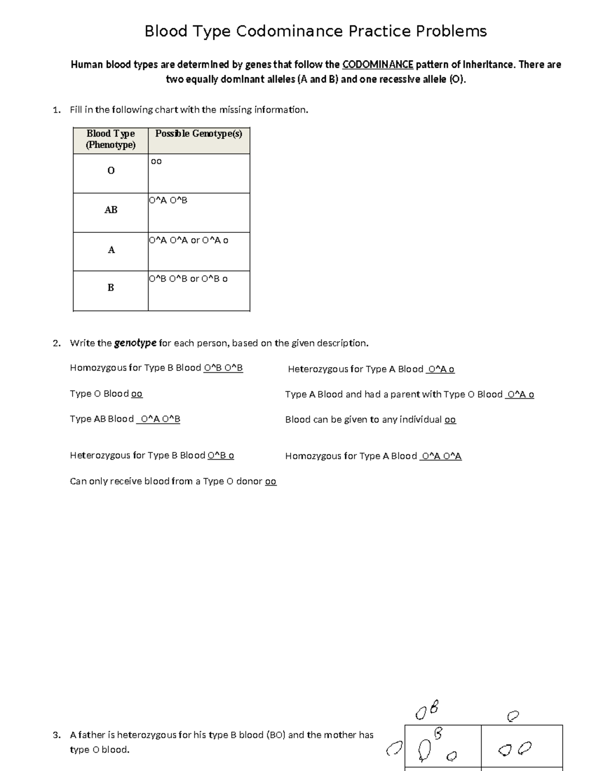 Blood Type HS WS 1 - Codominance Practice Problems - Studocu