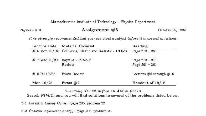 MIT Physics 8.01 Assignment: Collisions, Impulse & Exam Review - Studocu