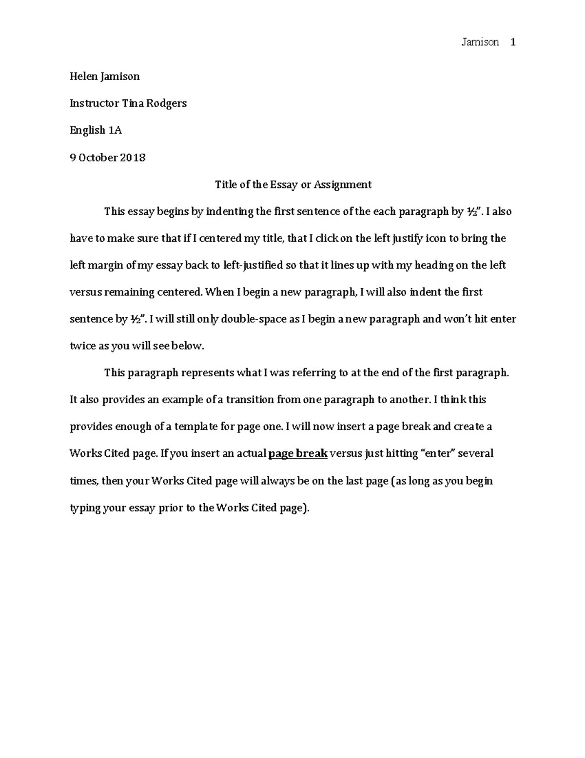 Essay and Assignment Temp Example - Jamison 1 Helen Jamison Instructor ...