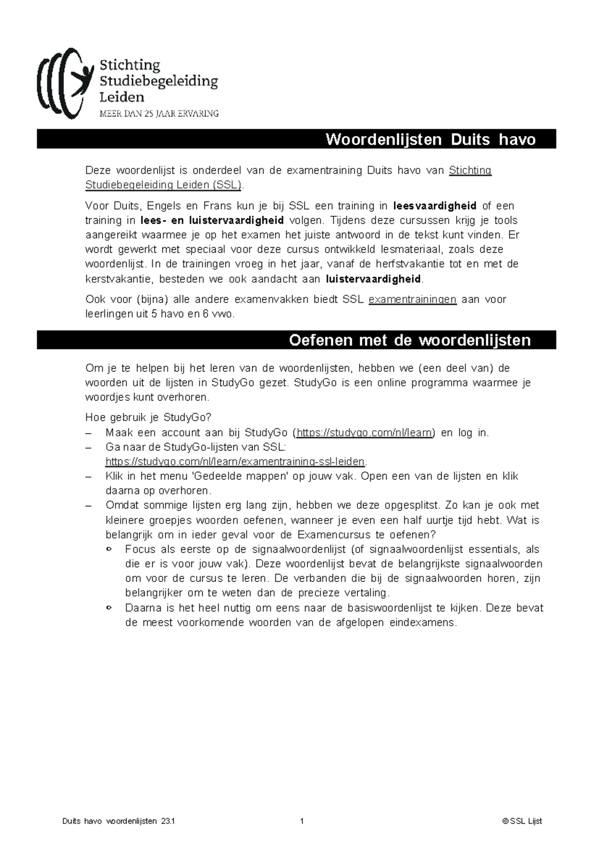 Duits Havo Woordenlijsten voor Examenidioom 2025-2026 - Studeersnel