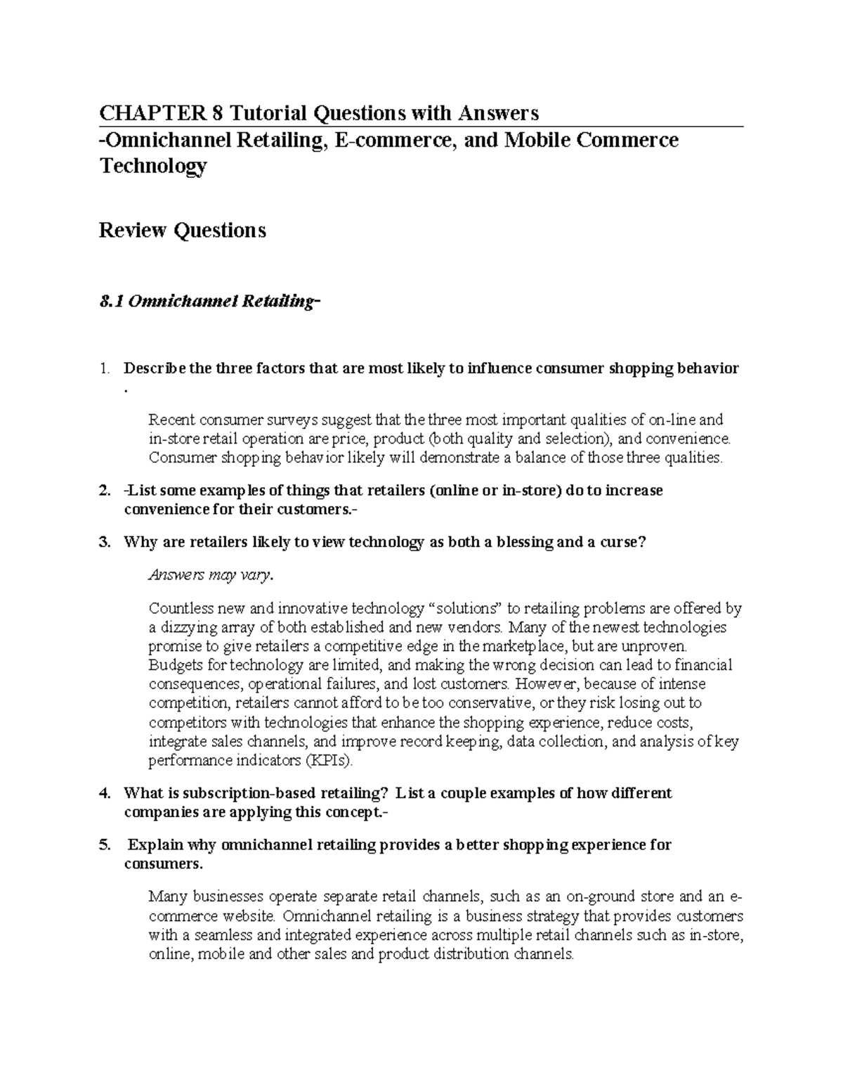 CHAPTER 8 Tutorial Questions & Answers: Omnichannel Retailing Insights ...