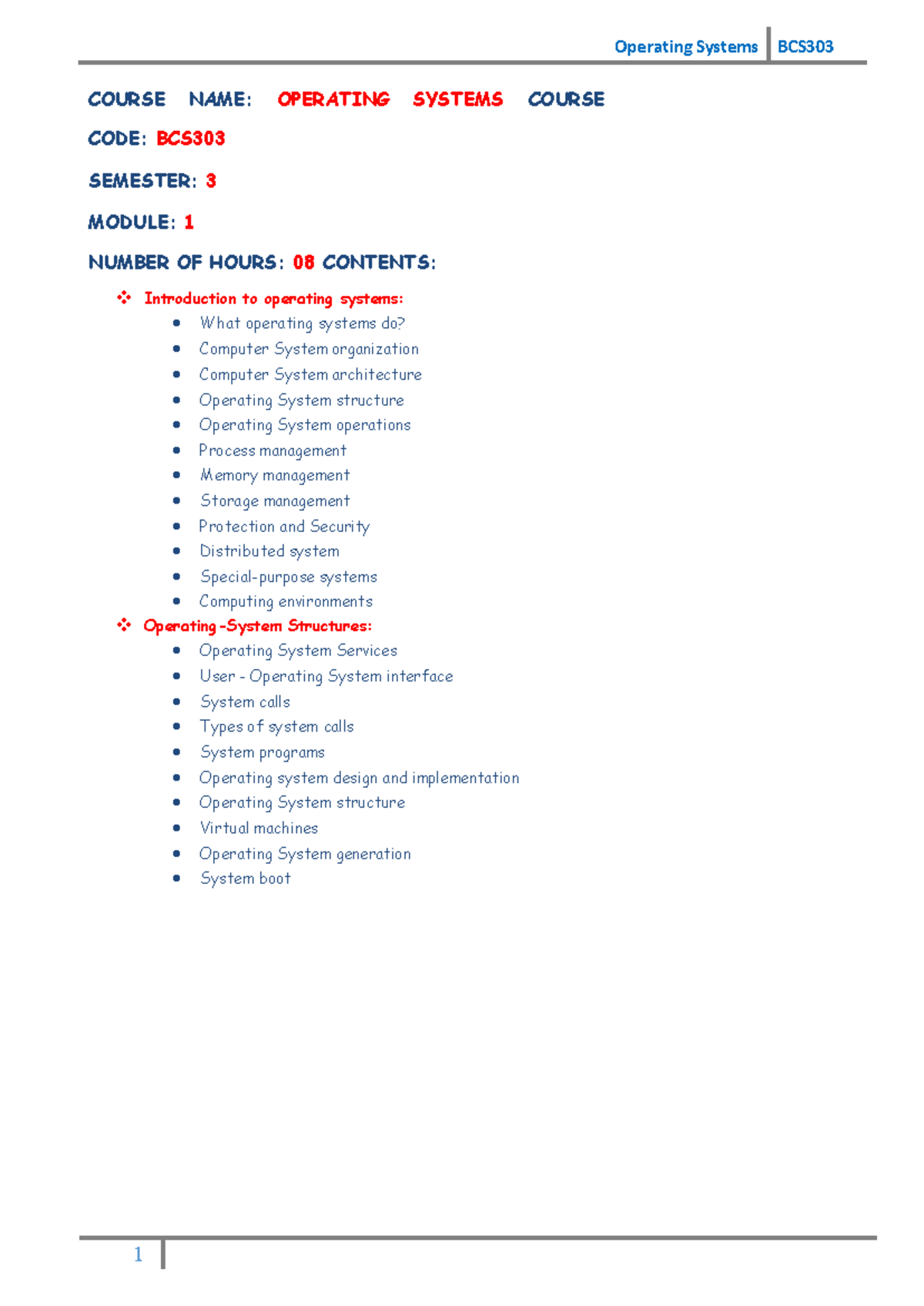BCS303 Operating Systems Module 1: Comprehensive Study Notes - Studocu