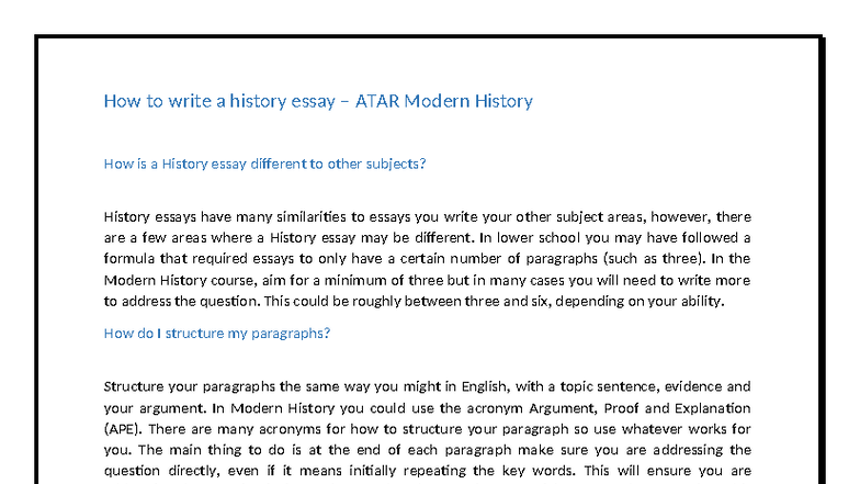 How to Write a History Essay: ATAR Modern History Guide 2024 - Studocu