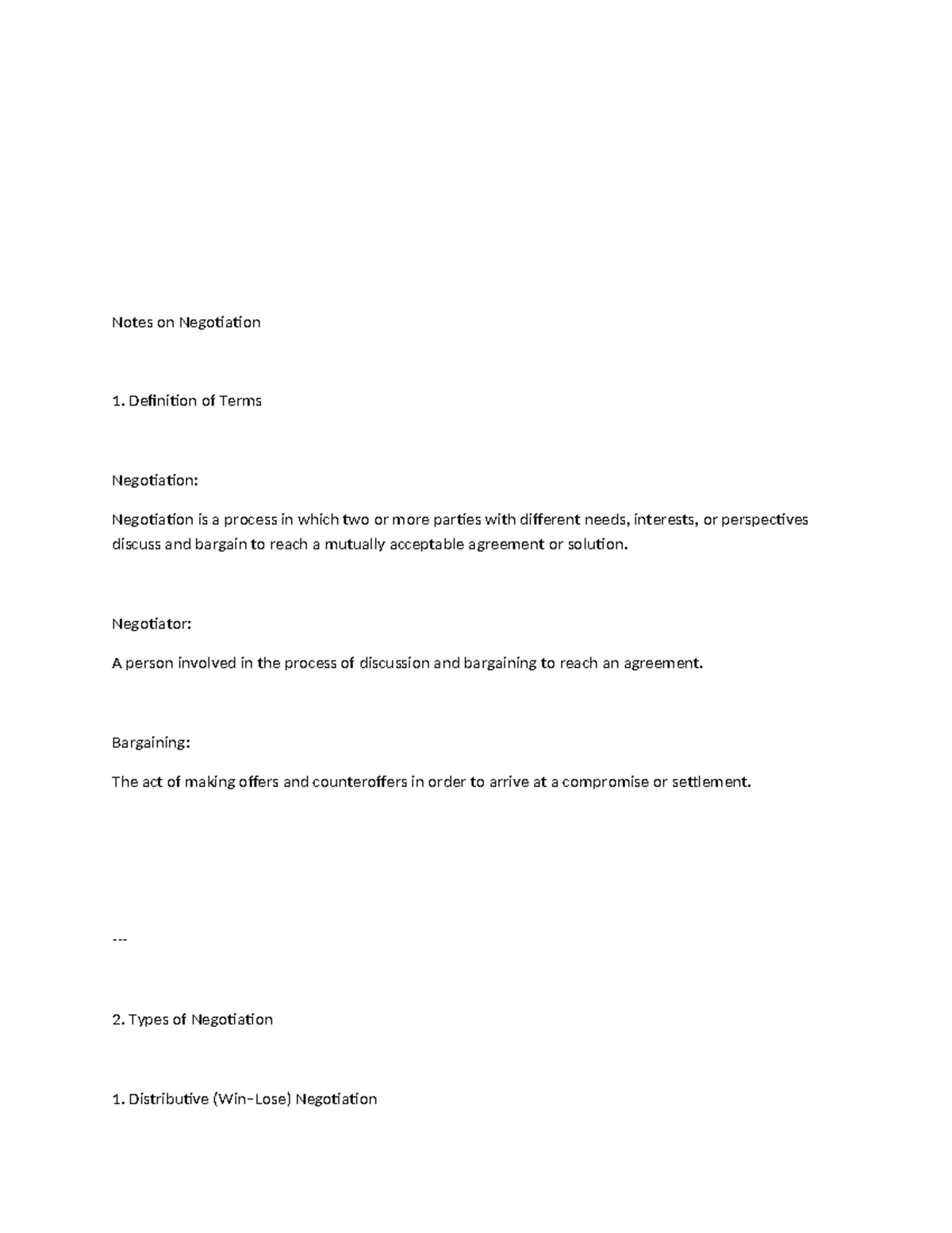 Negotiation Skills: Definitions, Types, and Importance - Topic 8 Life Skills - Studocu