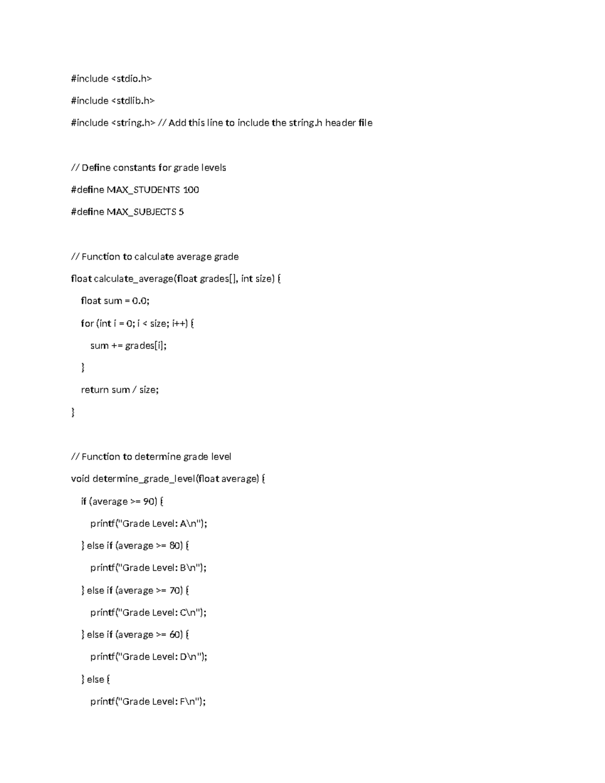 C Programming Notes Student Grading System Implementation Studocu