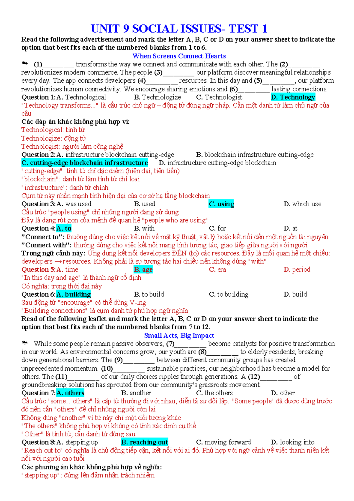 UNIT 9 GRADE 11 TEST 1 ANSWER KEY - Studocu
