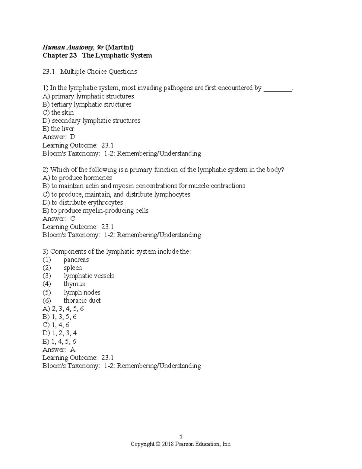 Chapter 23 - The Lymphatic System MCQs and Essay Questions - Studocu