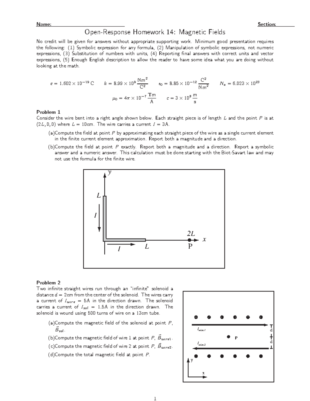 Fall24-OR14 - Open Response Homework 14: Magnetic Fields Analysis - Studocu