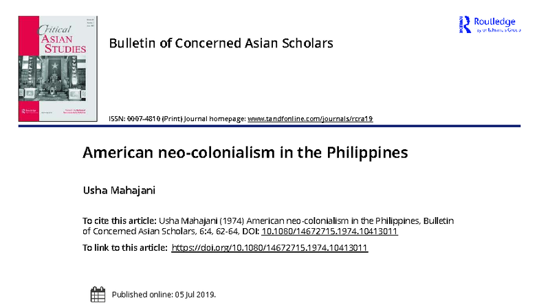 American Neo-Colonialism in the Philippines: A Critical Analysis - Studocu