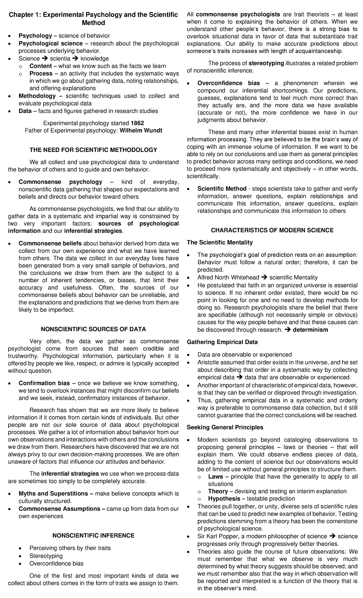 Experimental Psychology (PSYC101): Ch 1 - Scientific Method Overview ...