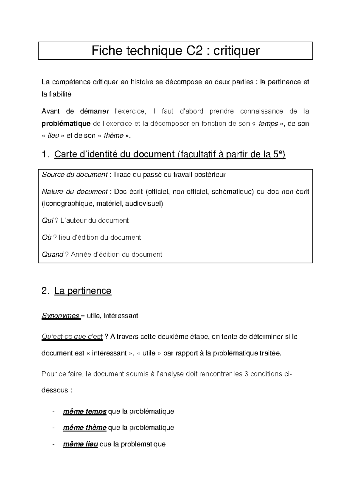 Fiche technique C2 : Critiquer la pertinence et fiabilité des documents ...
