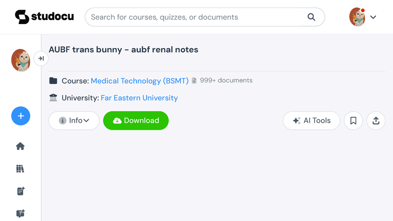 AUBF Renal Function Notes - Medical Technology (BSMT) Study Guide - Studocu