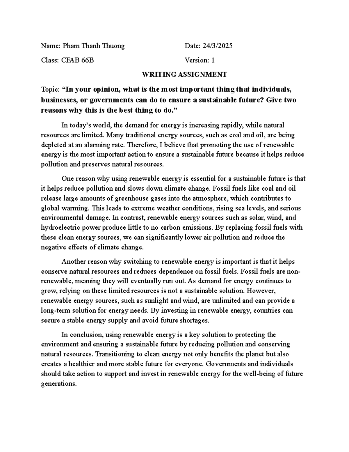CFAB 66B Essay: Importance of Renewable Energy for a Sustainable Future ...